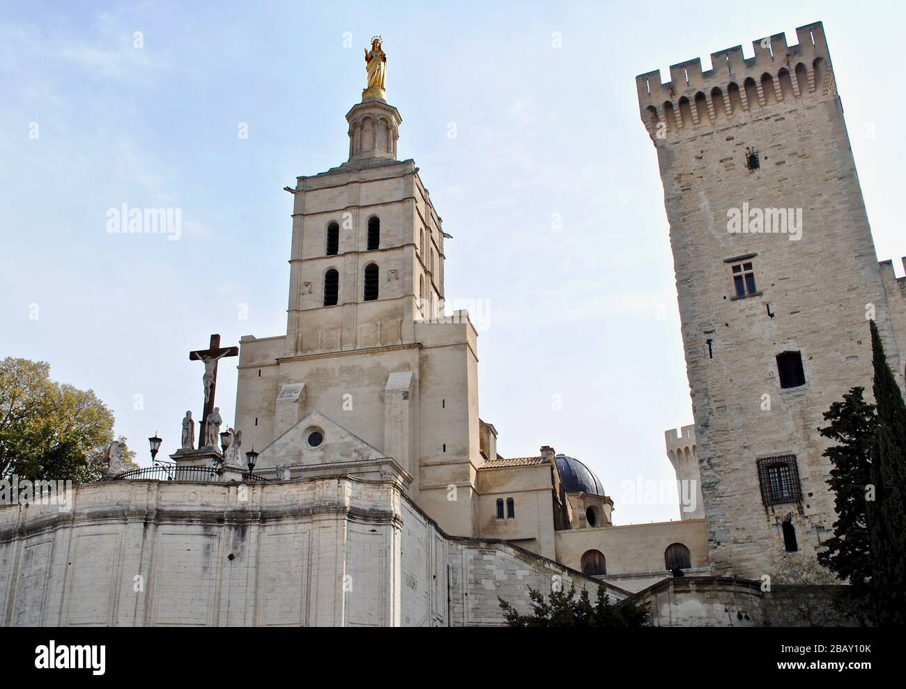 Avignon Cathedral (Cathédrale Notre-Dame des Doms d'Avignon) sits next ...