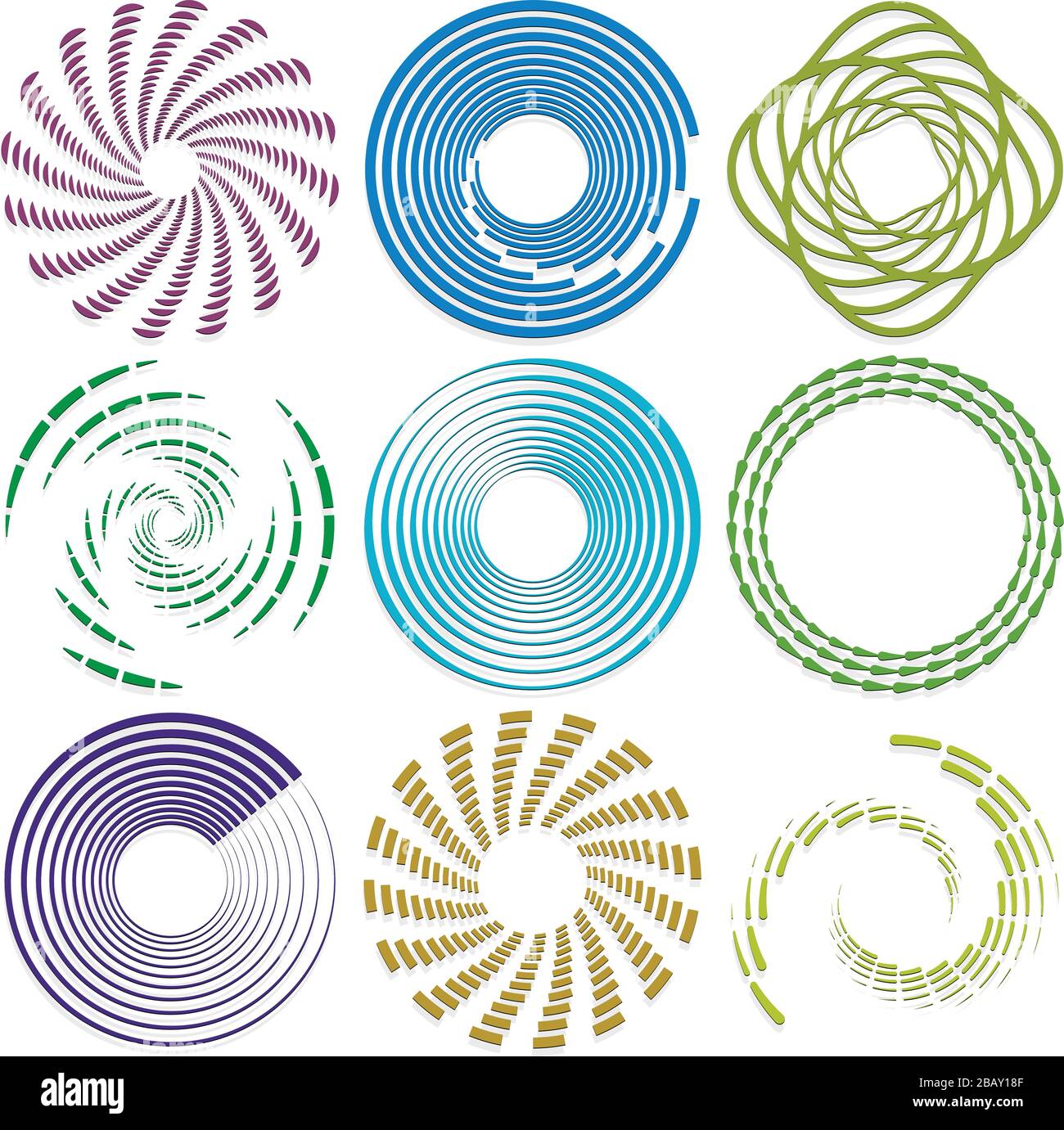 Set of single-colored,monochrome twirl, swirl. Shape with rotation ...