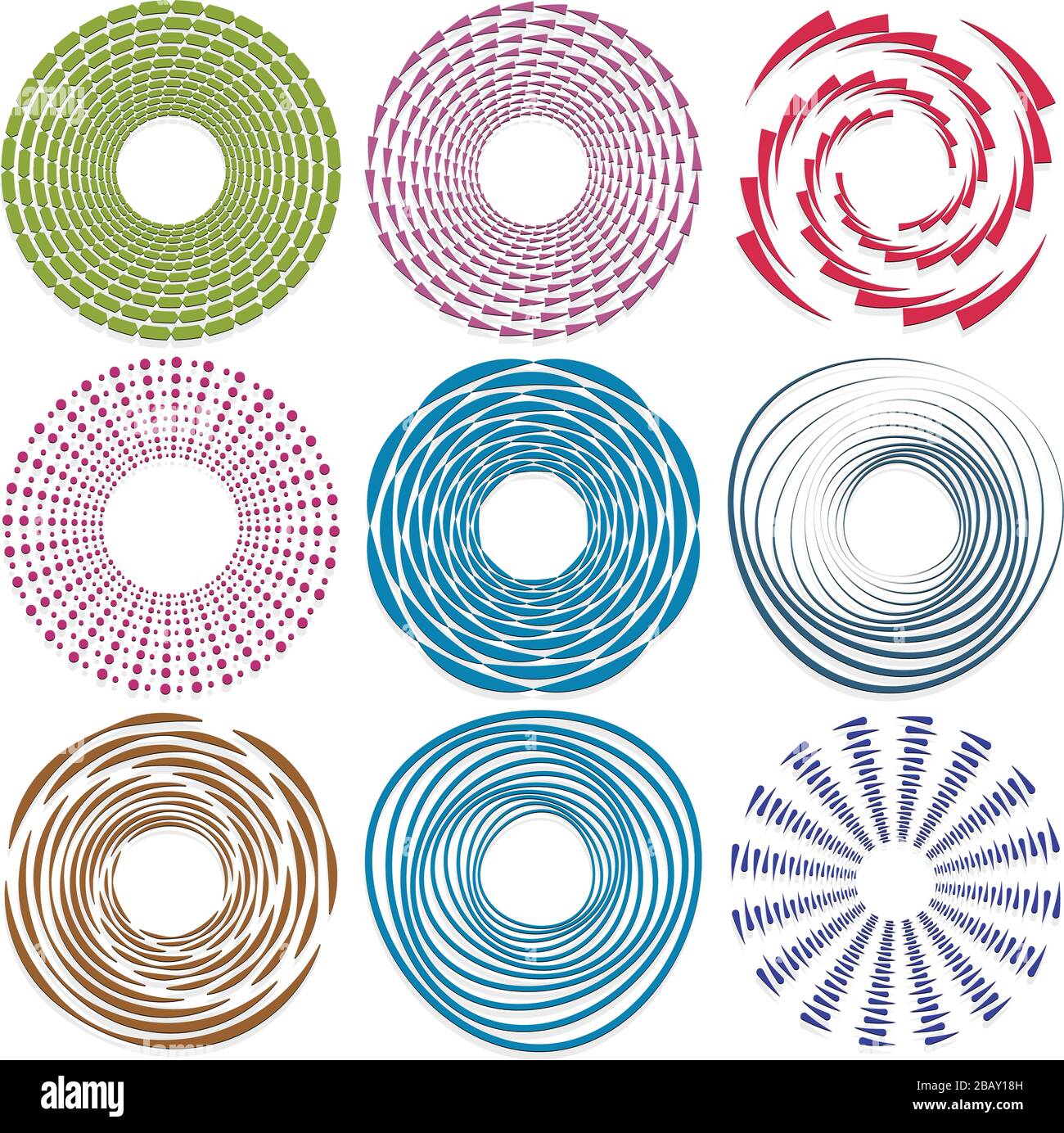 Set of single-colored,monochrome twirl, swirl. Shape with rotation ...