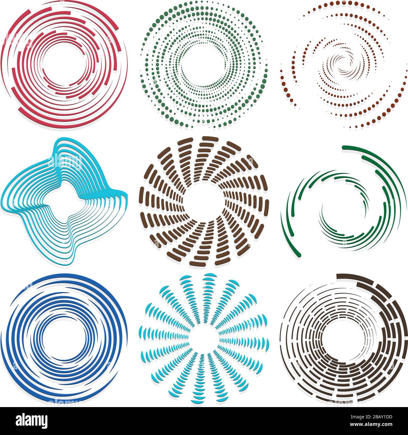 Set of single-colored,monochrome twirl, swirl. Shape with rotation ...