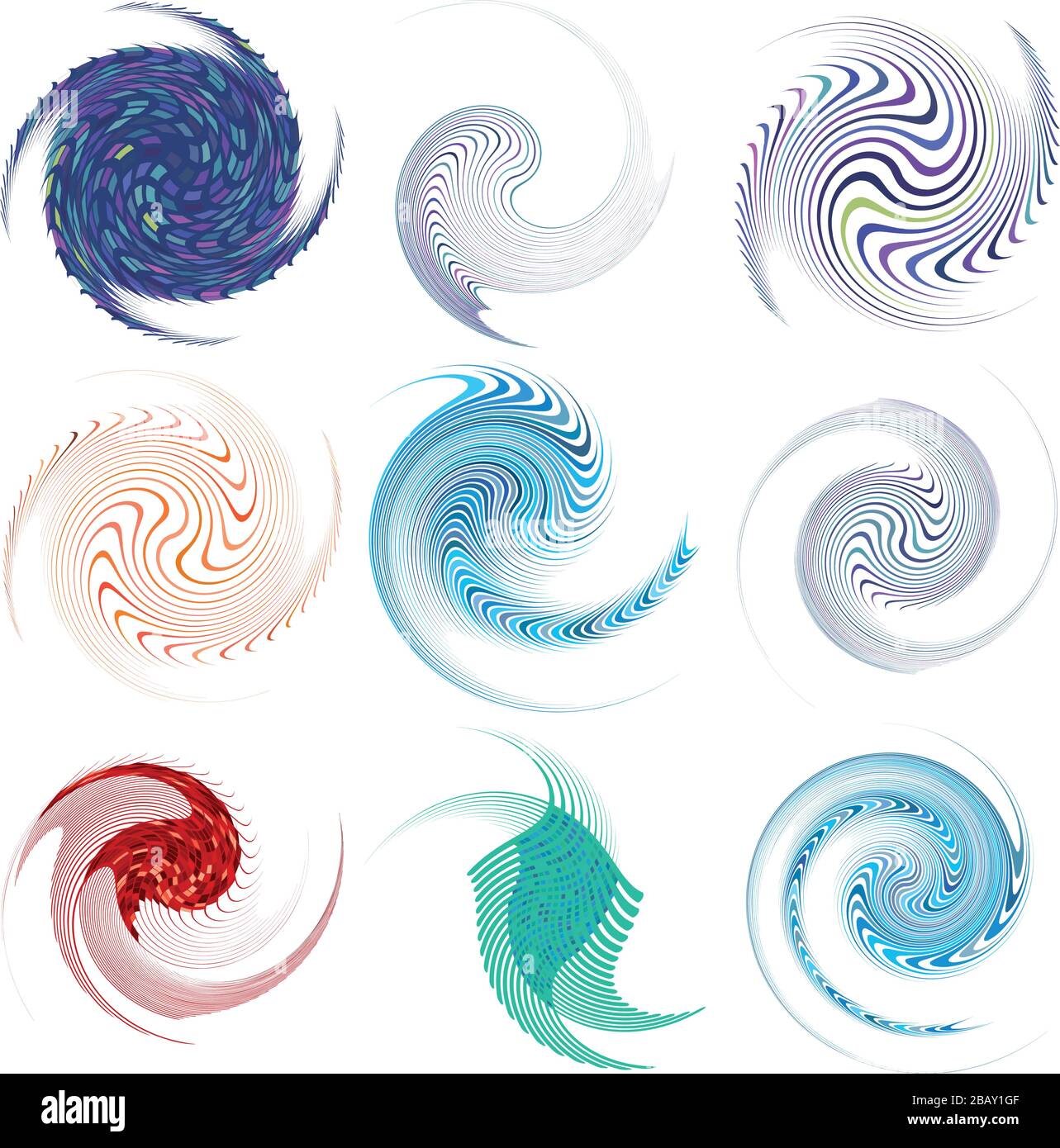 set of colorful, multicolor and monochrome cyclic, cycle concentric ...