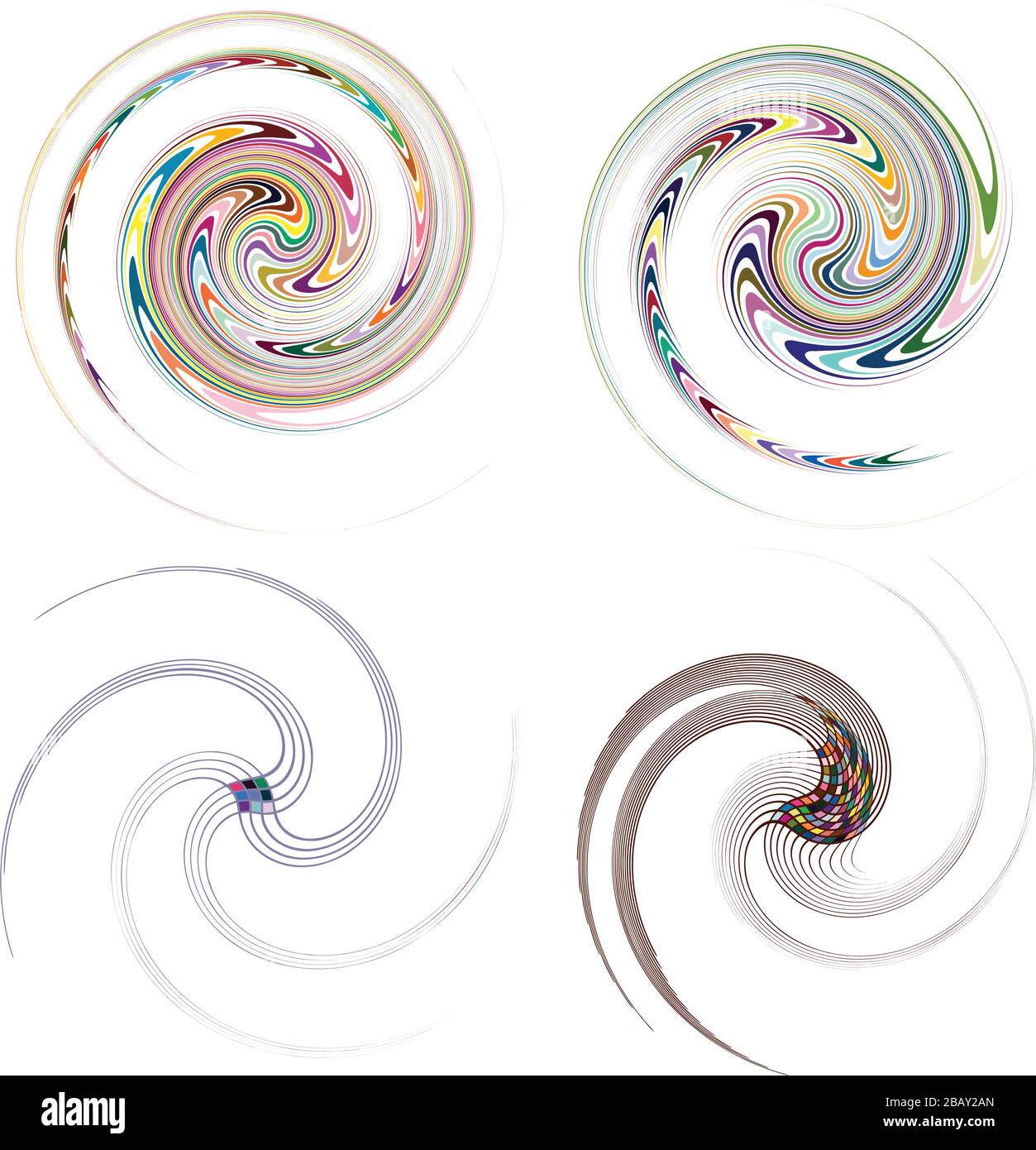 Set of mottled, multi color and colorful spiral, swirl, twirl shapes ...