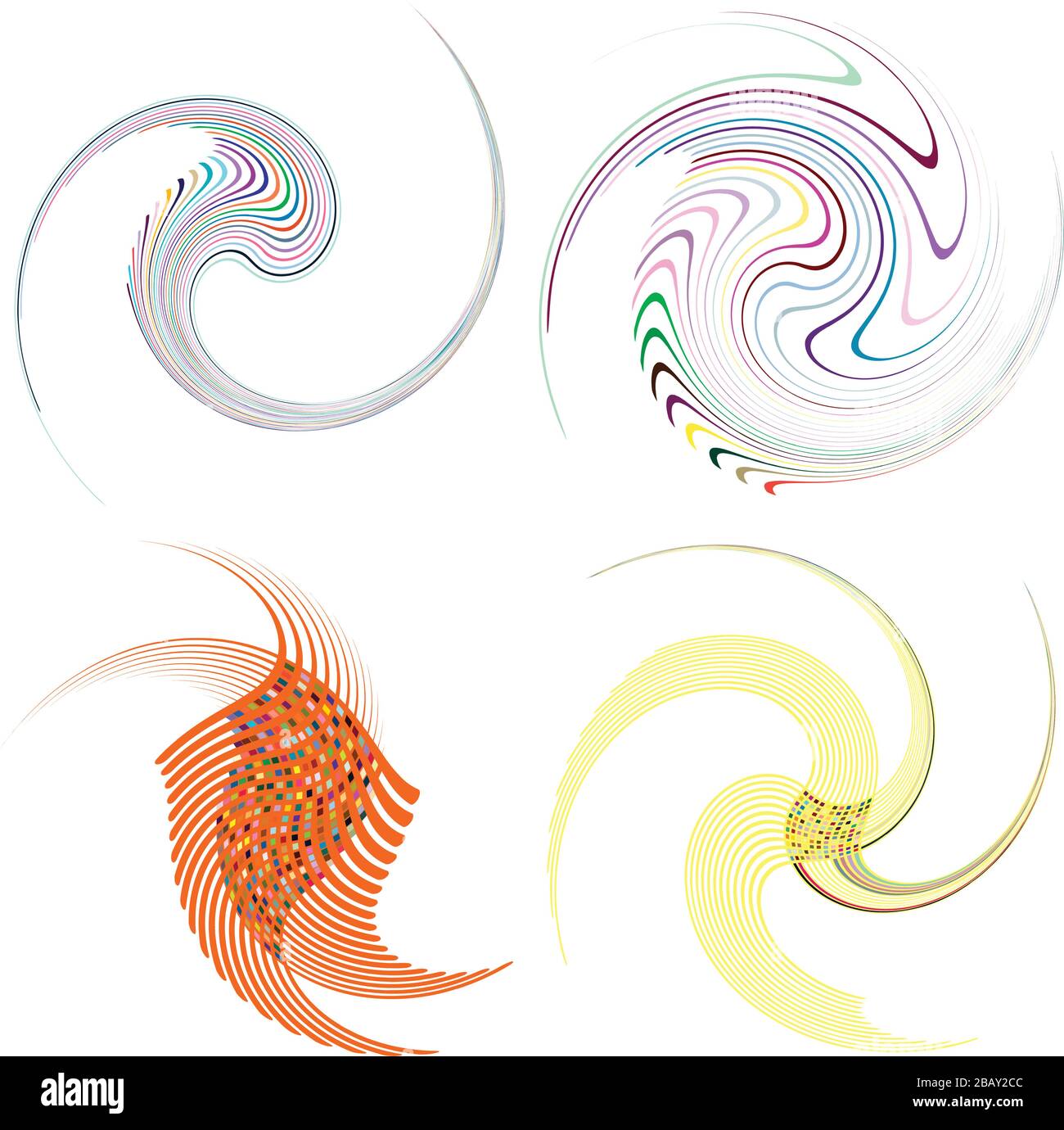 Set of mottled, multi color and colorful spiral, swirl, twirl shapes ...