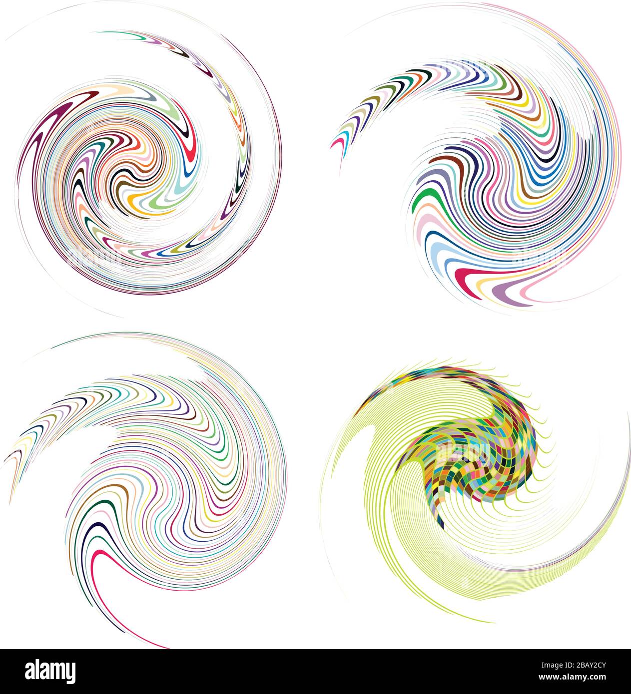 Set of mottled, multi color and colorful spiral, swirl, twirl shapes ...