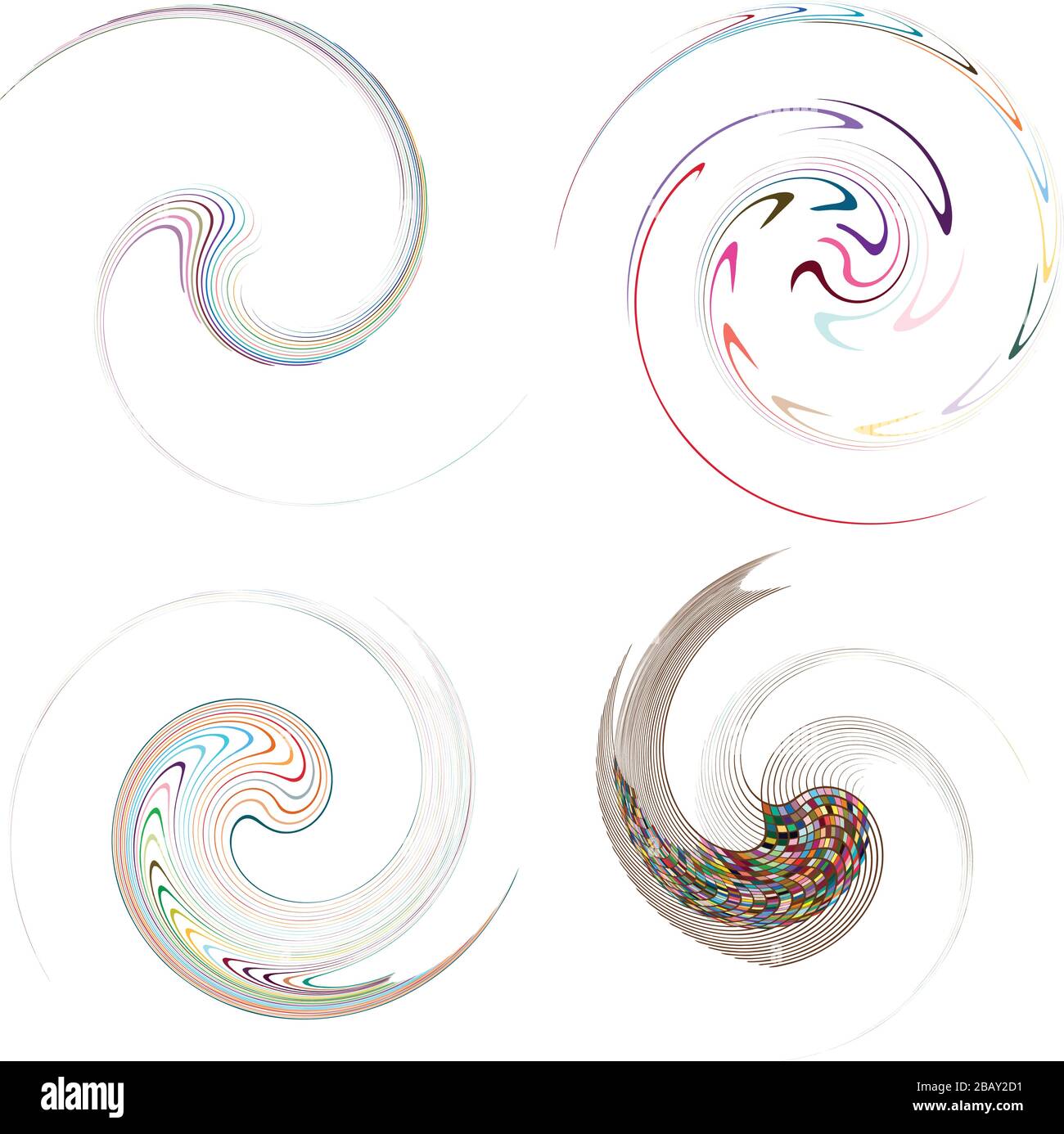 Set of mottled, multi color and colorful spiral, swirl, twirl shapes ...