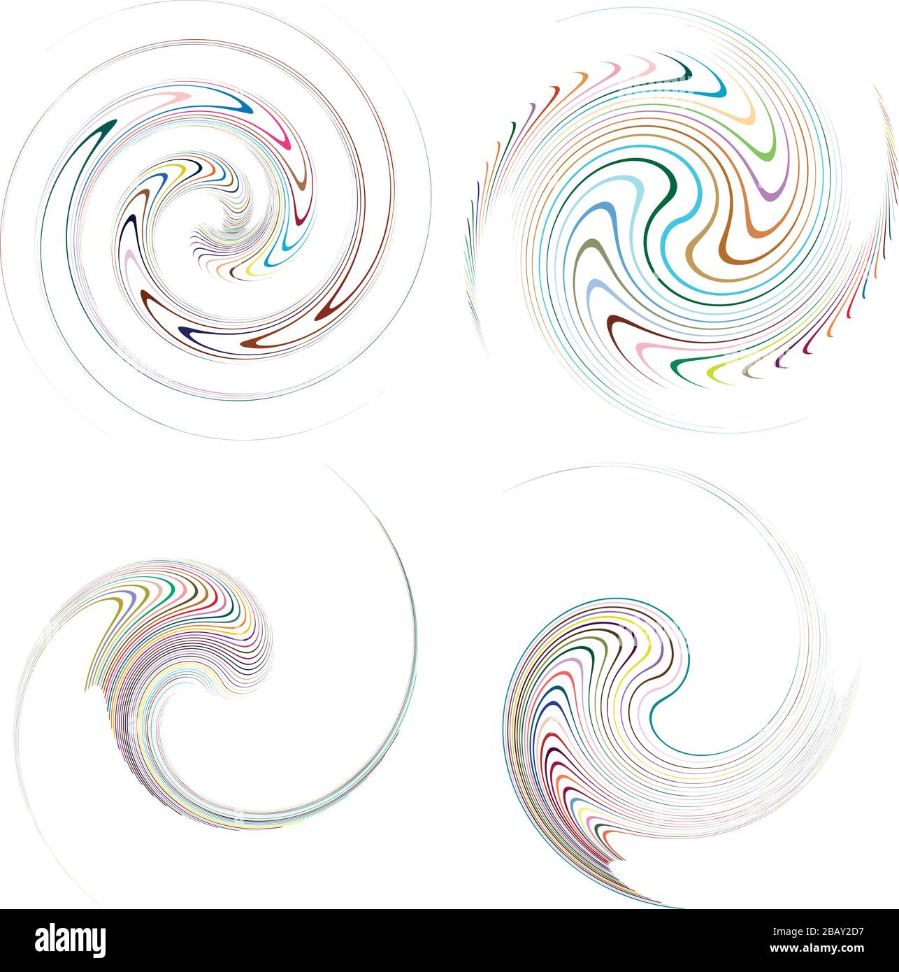 Set of mottled, multi color and colorful spiral, swirl, twirl shapes ...