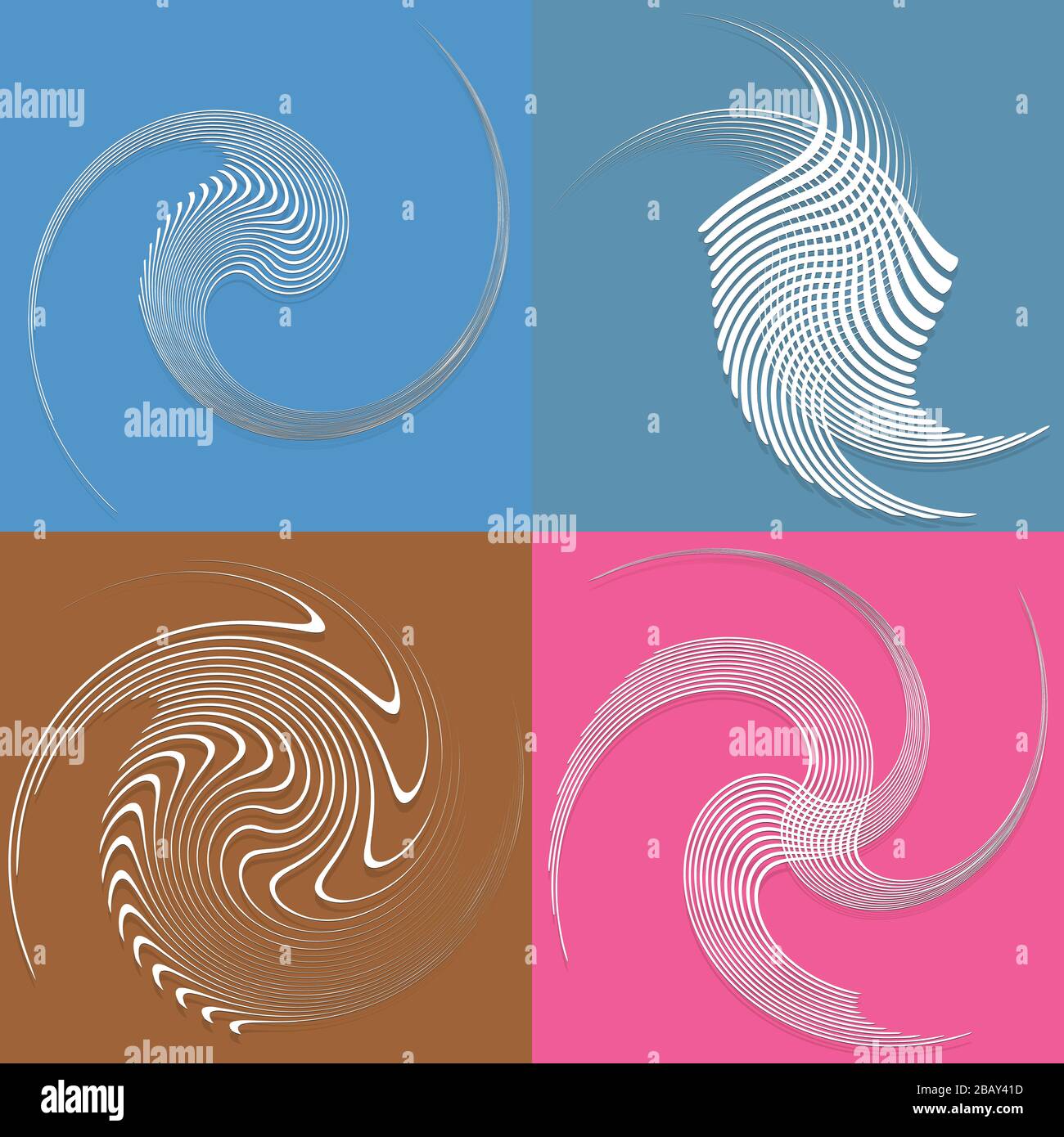 set of white helical, spiraling, curl and curly shapes. spiral, twirl ...