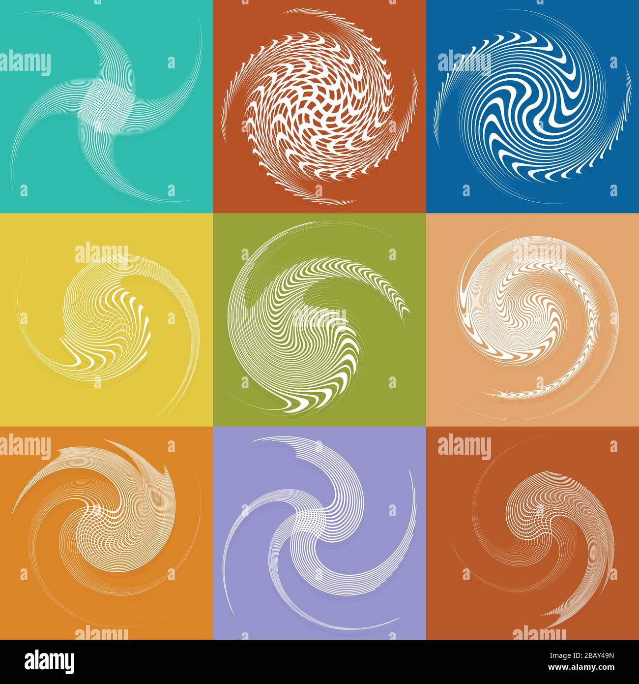 set of white helical, spiraling, curl and curly shapes. spiral, twirl ...
