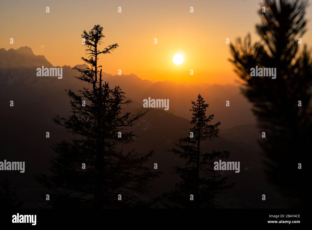 Sunset in the German Alps with a view on the Zugspitze Stock Photo - Alamy