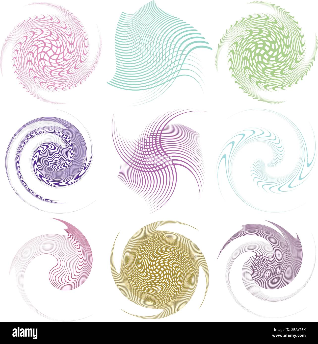 Set of single-colored,monochrome twirl, swirl. Shape with rotation ...