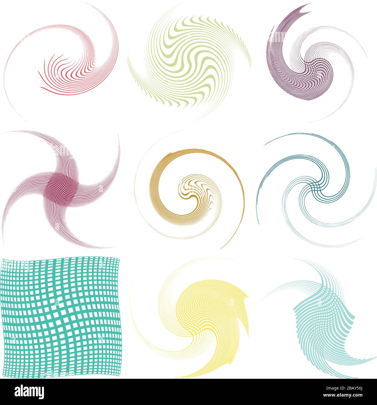 Set of single-colored,monochrome twirl, swirl. Shape with rotation ...