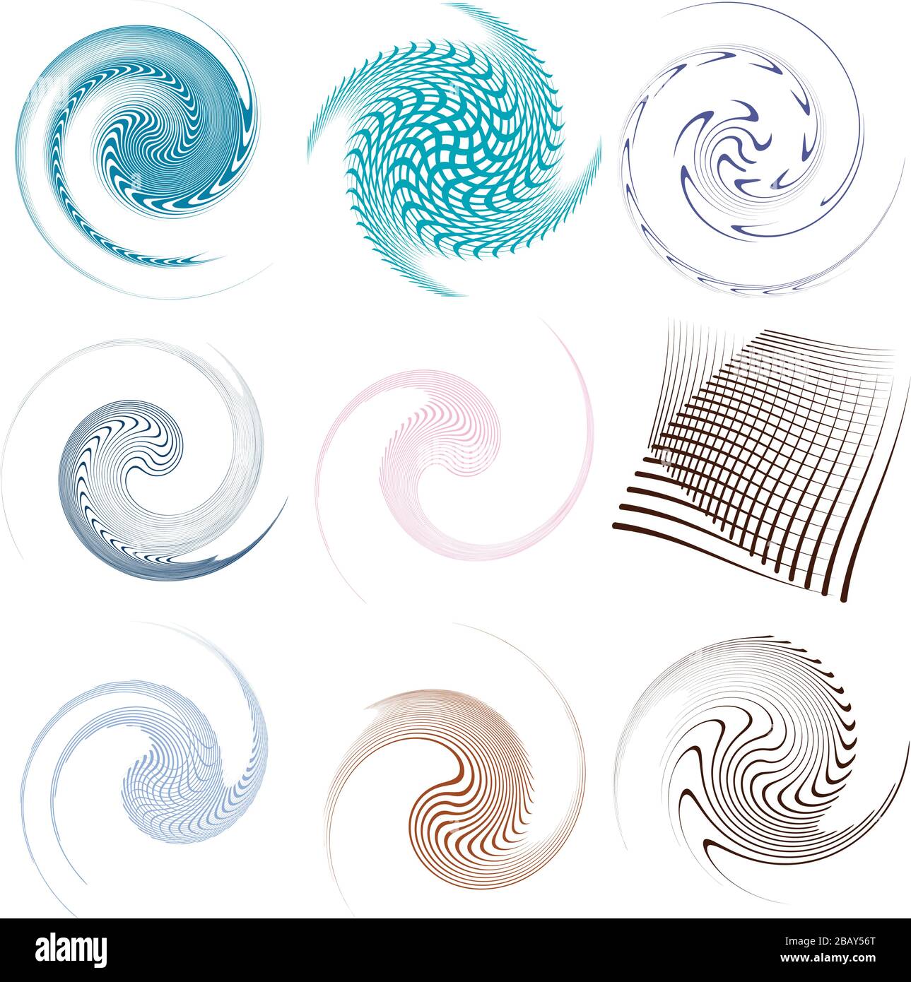 Set of single-colored,monochrome twirl, swirl. Shape with rotation ...
