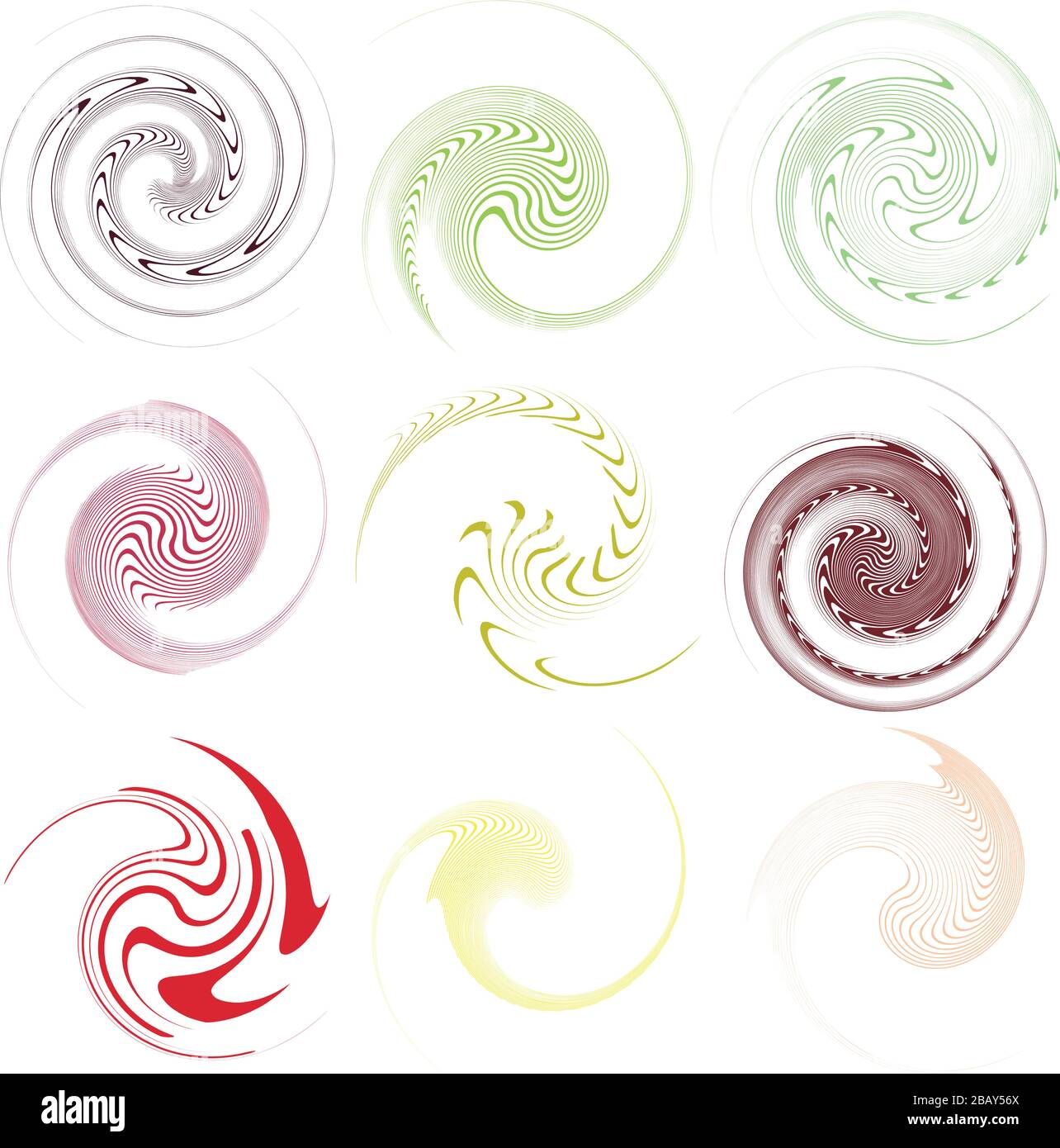 Set of single-colored,monochrome twirl, swirl. Shape with rotation ...