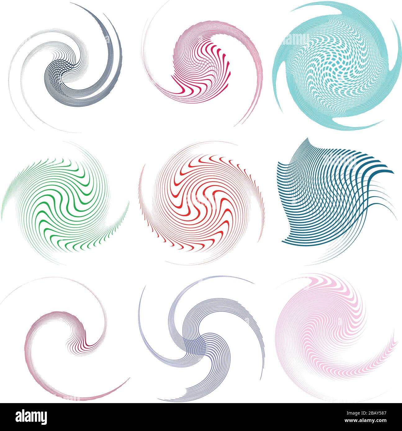 Set of single-colored,monochrome twirl, swirl. Shape with rotation ...