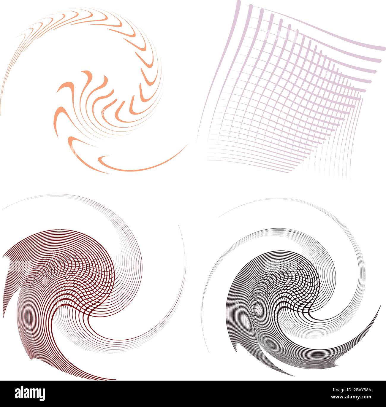 Set of single-colored,monochrome twirl, swirl. Shape with rotation ...