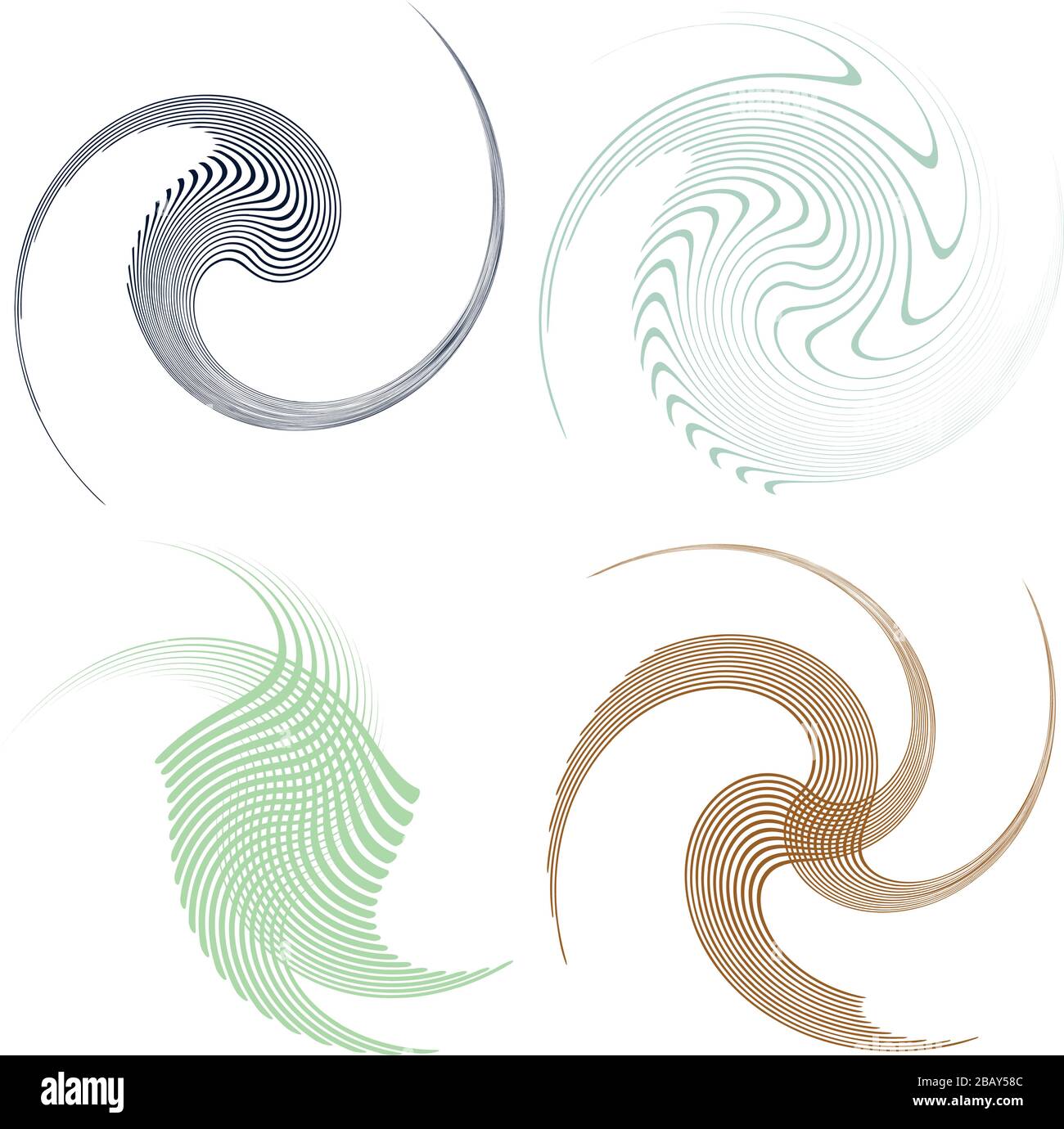 Set of single-colored,monochrome twirl, swirl. Shape with rotation ...