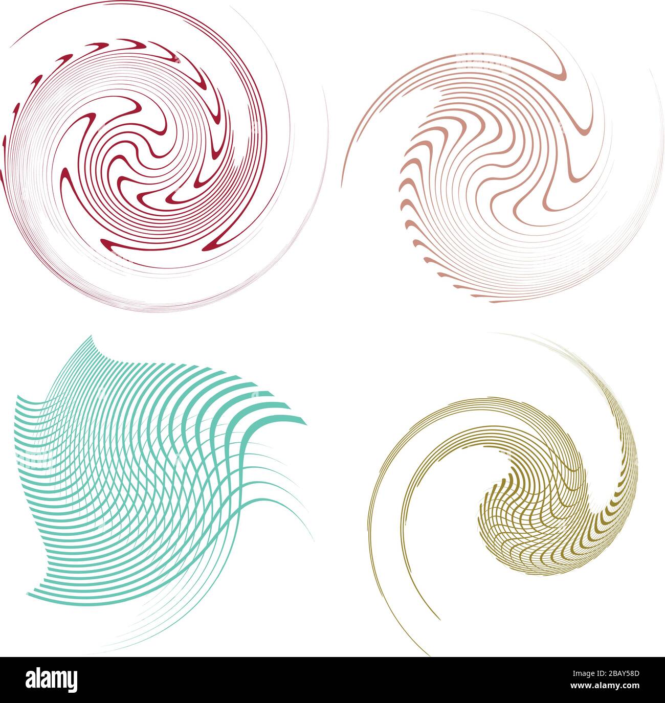 Set of single-colored,monochrome twirl, swirl. Shape with rotation ...