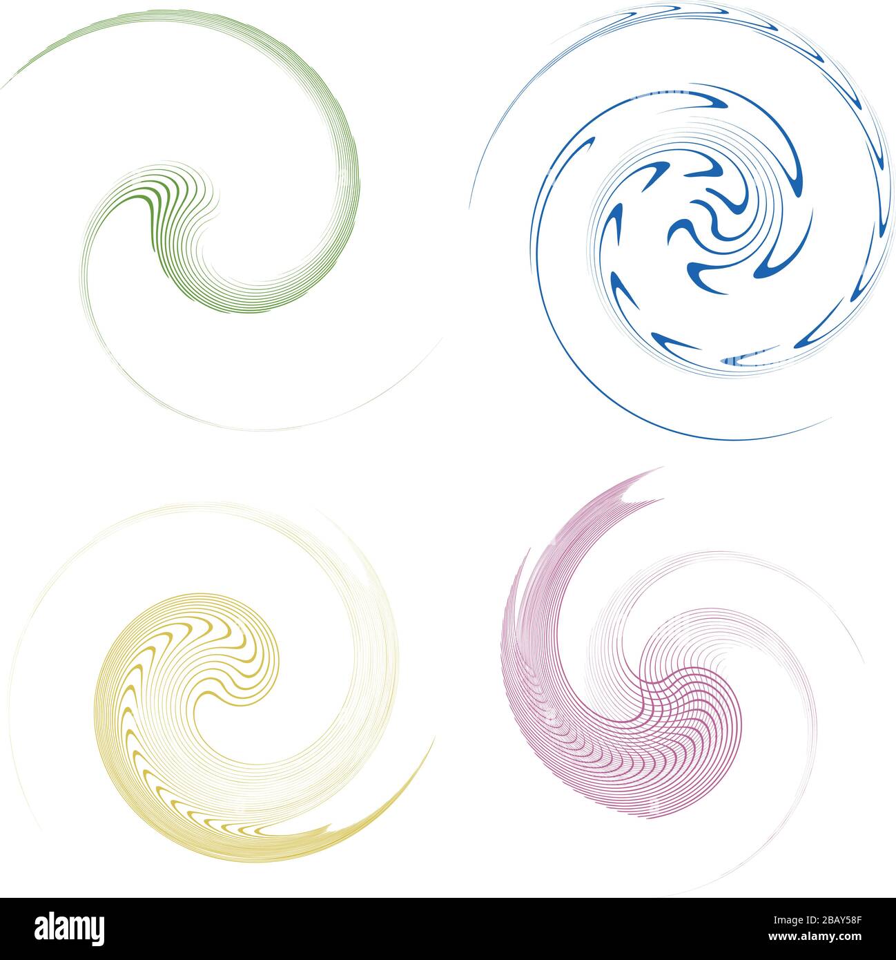 Set of single-colored,monochrome twirl, swirl. Shape with rotation ...