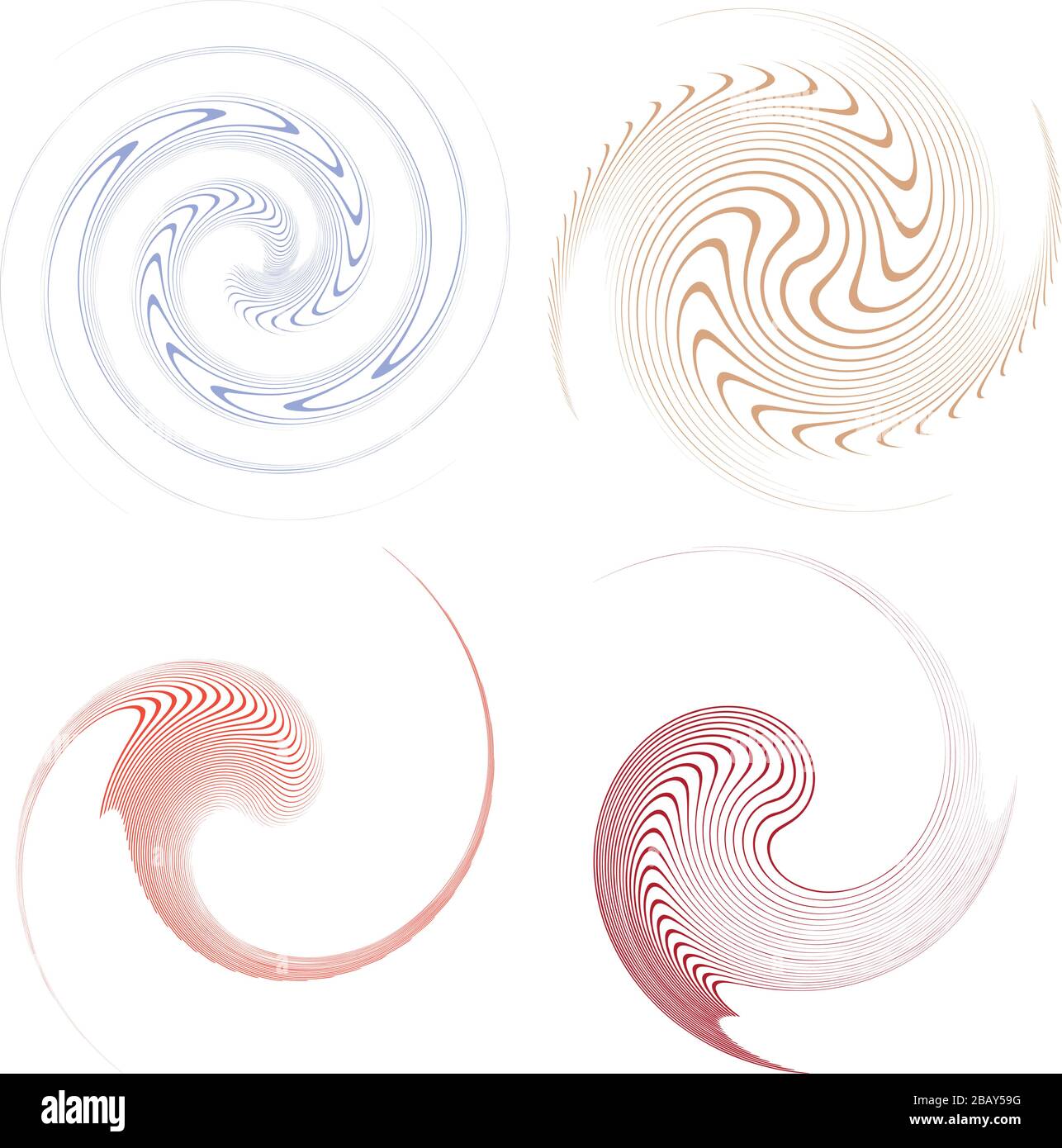 Set of single-colored,monochrome twirl, swirl. Shape with rotation ...