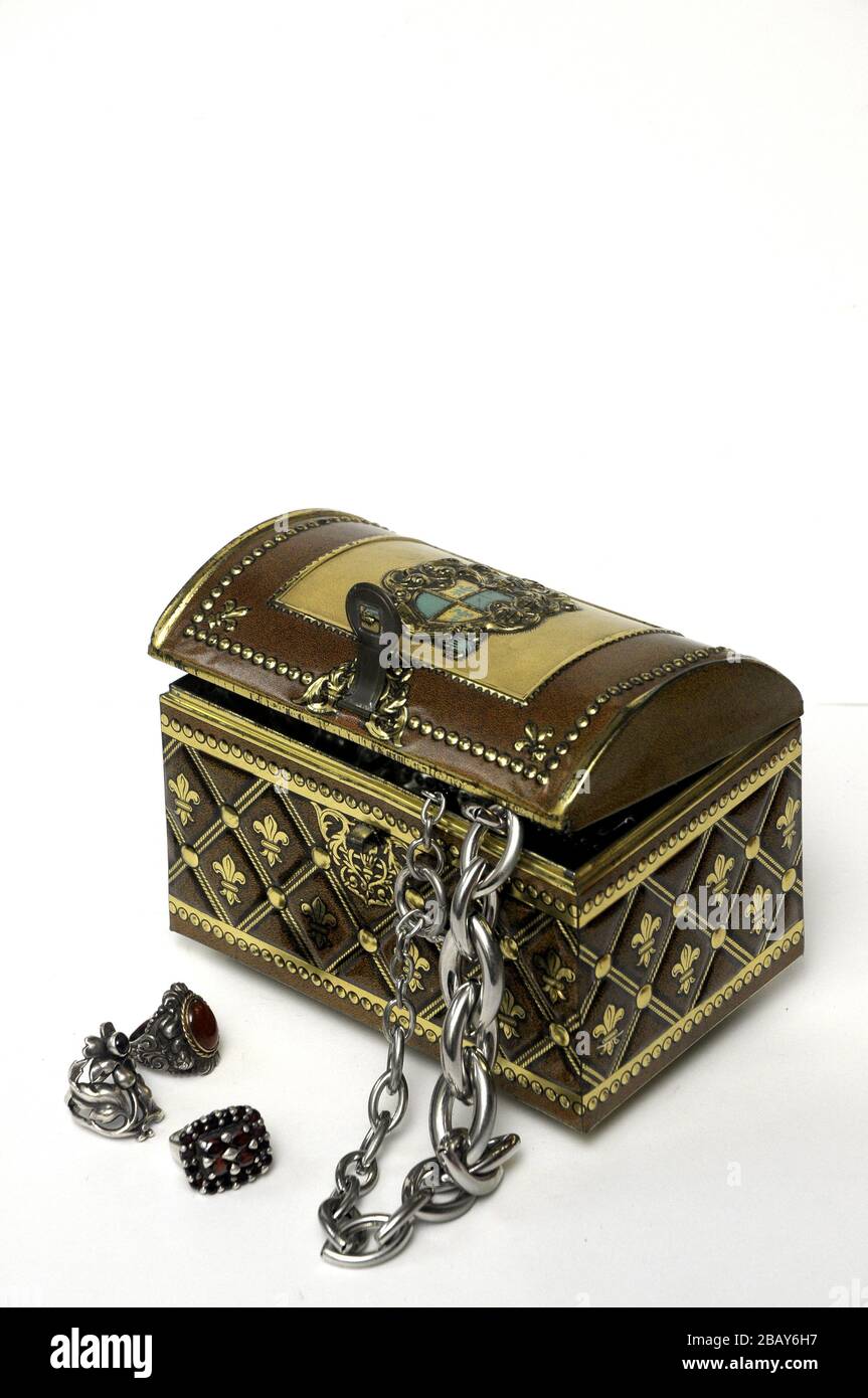 metal chest with jewelry Stock Photo - Alamy