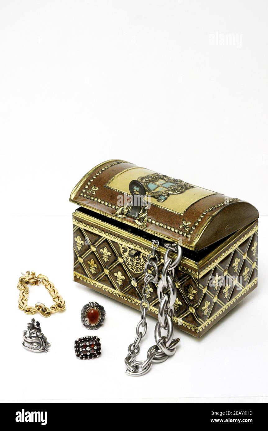 metal chest with jewelry Stock Photo - Alamy