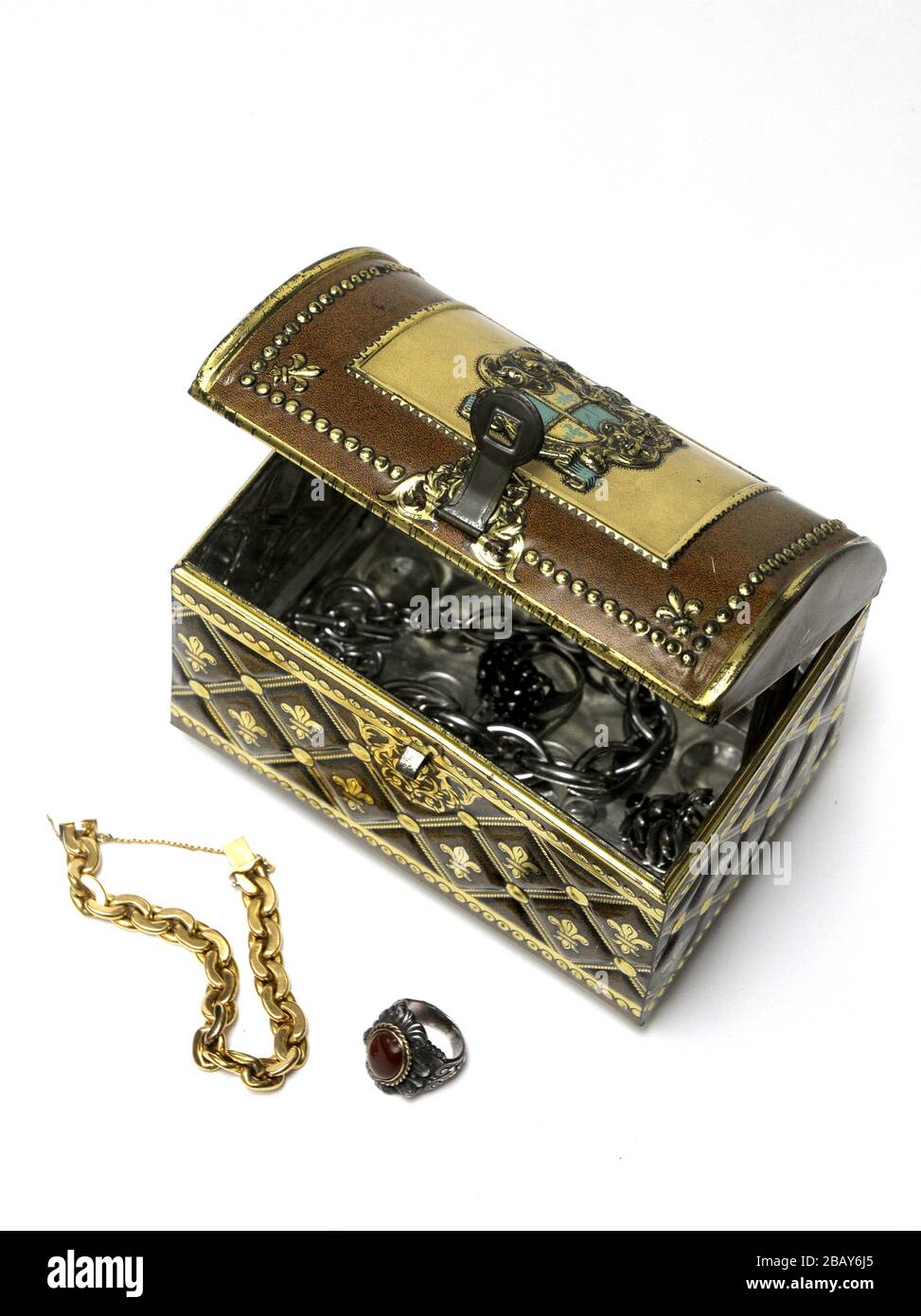 metal chest with jewelry Stock Photo - Alamy