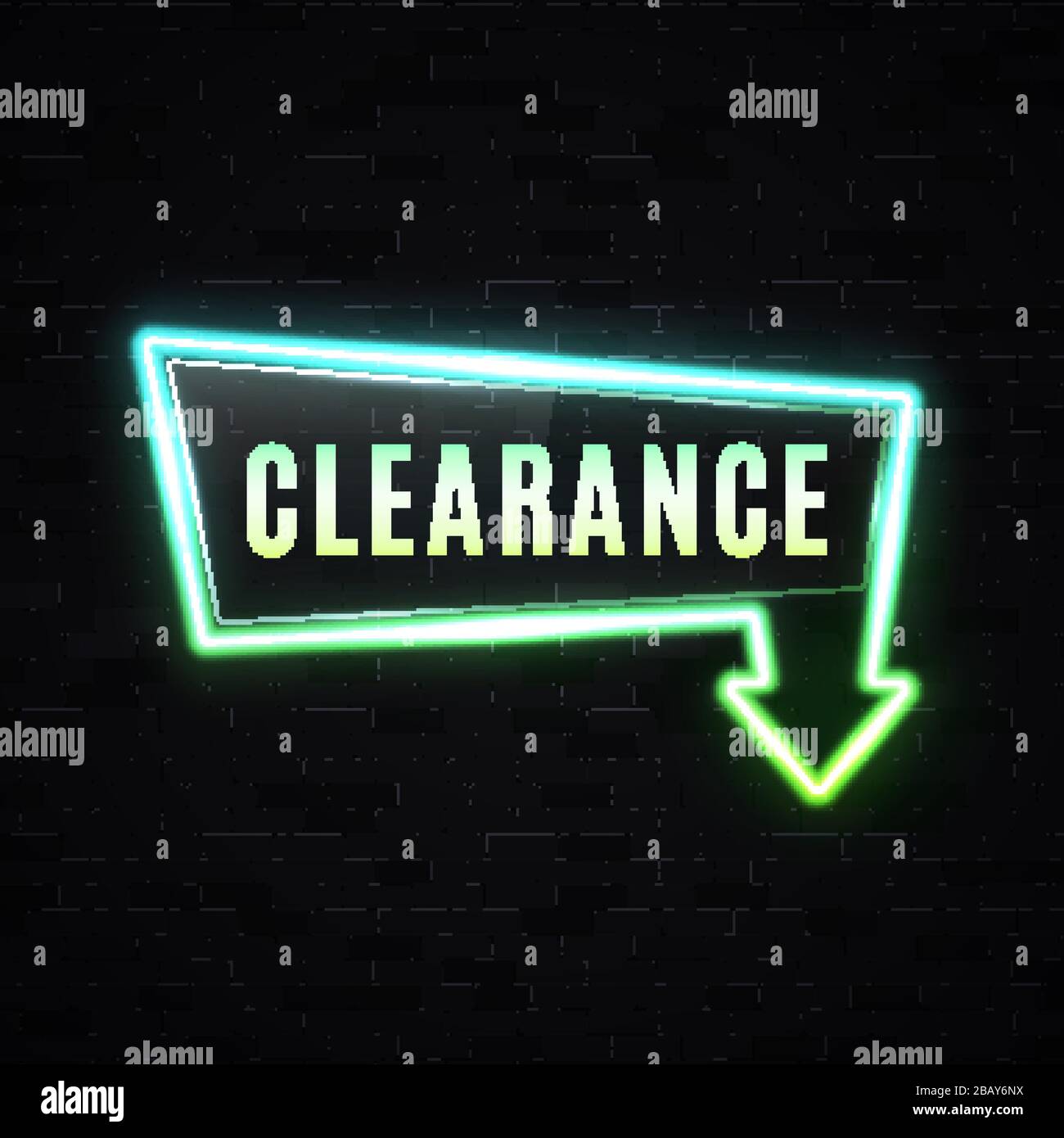 Neon Clearance sale sign. Discount banner on black brick background ...