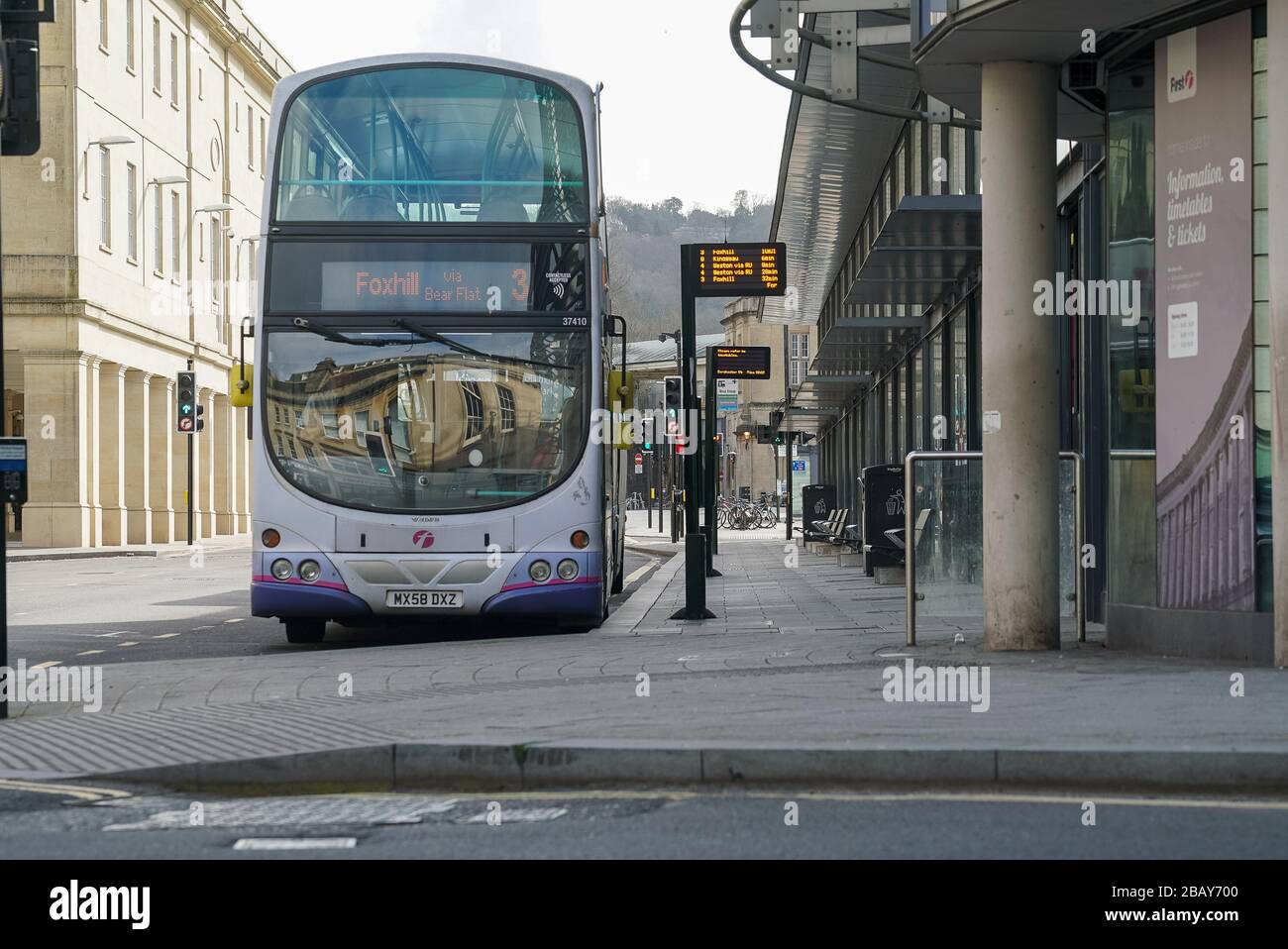 Empty Bus station in Bath During COVID-19 Pandemic Stock Photo - Alamy