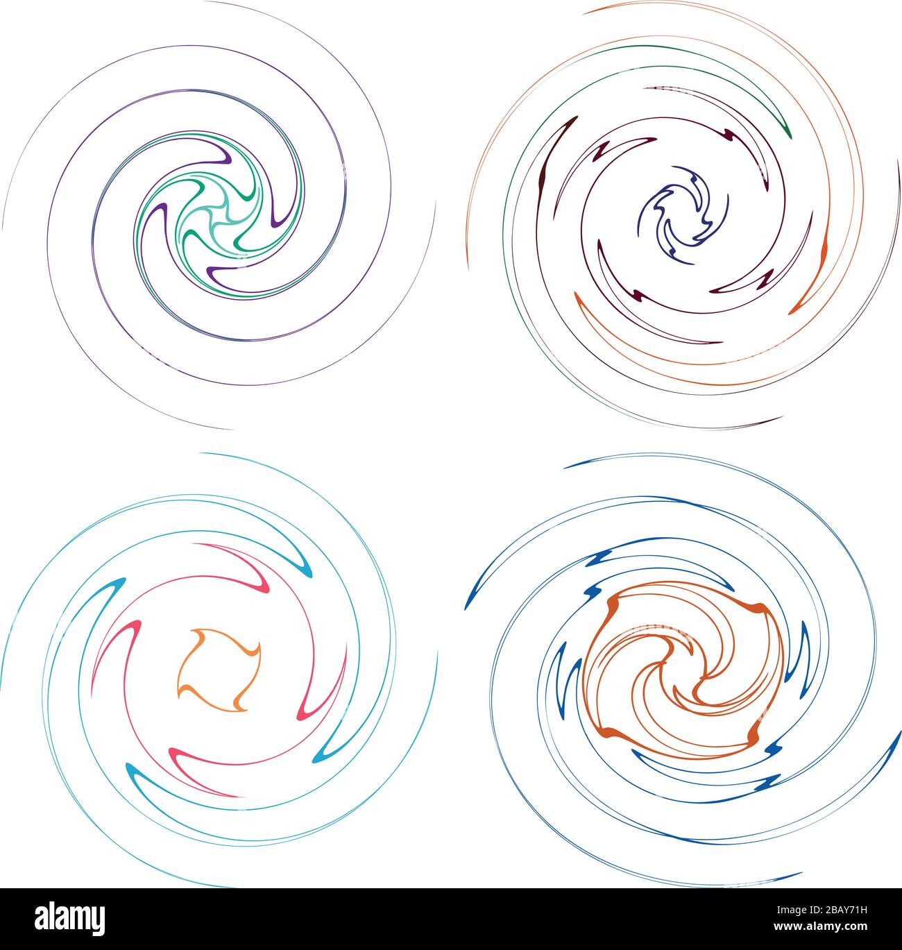 Set of mottled, multi color and colorful spiral, swirl, twirl shapes ...