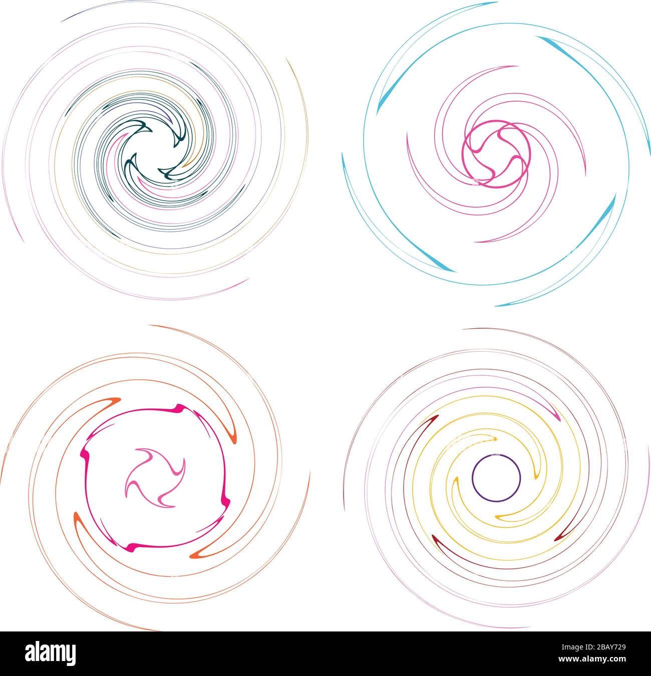 Set of mottled, multi color and colorful spiral, swirl, twirl shapes ...