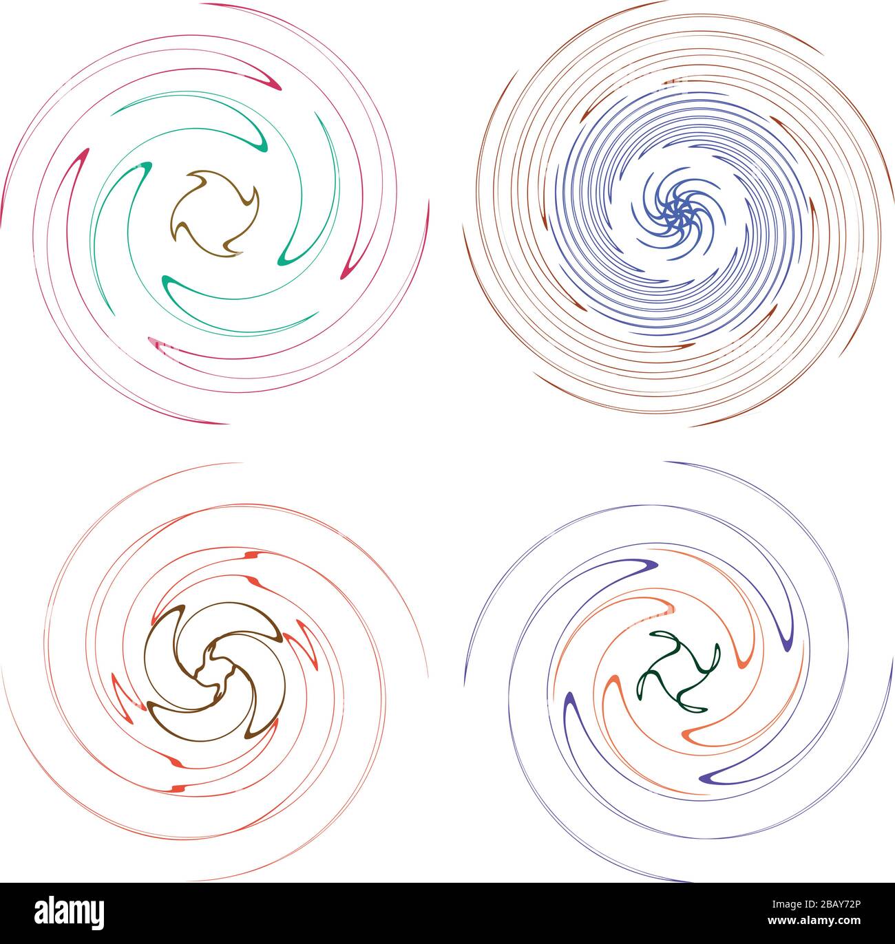 Set of mottled, multi color and colorful spiral, swirl, twirl shapes ...