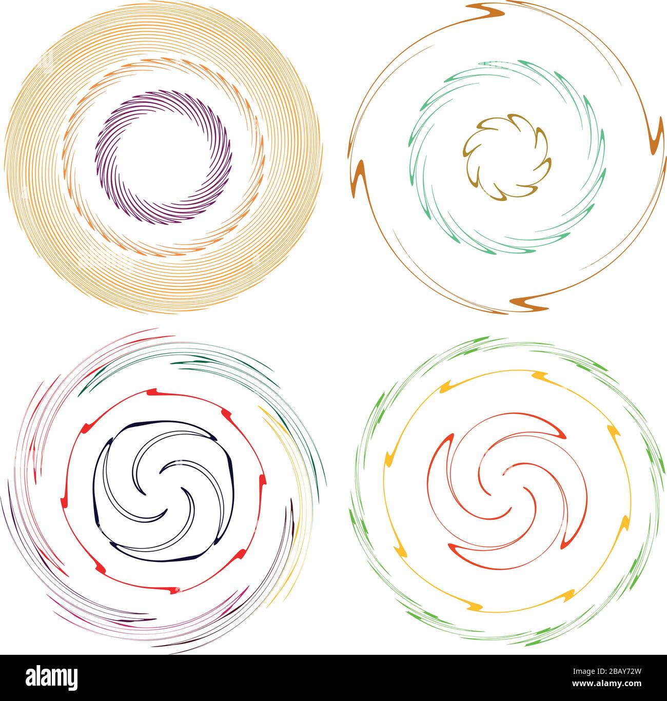 Set of mottled, multi color and colorful spiral, swirl, twirl shapes ...