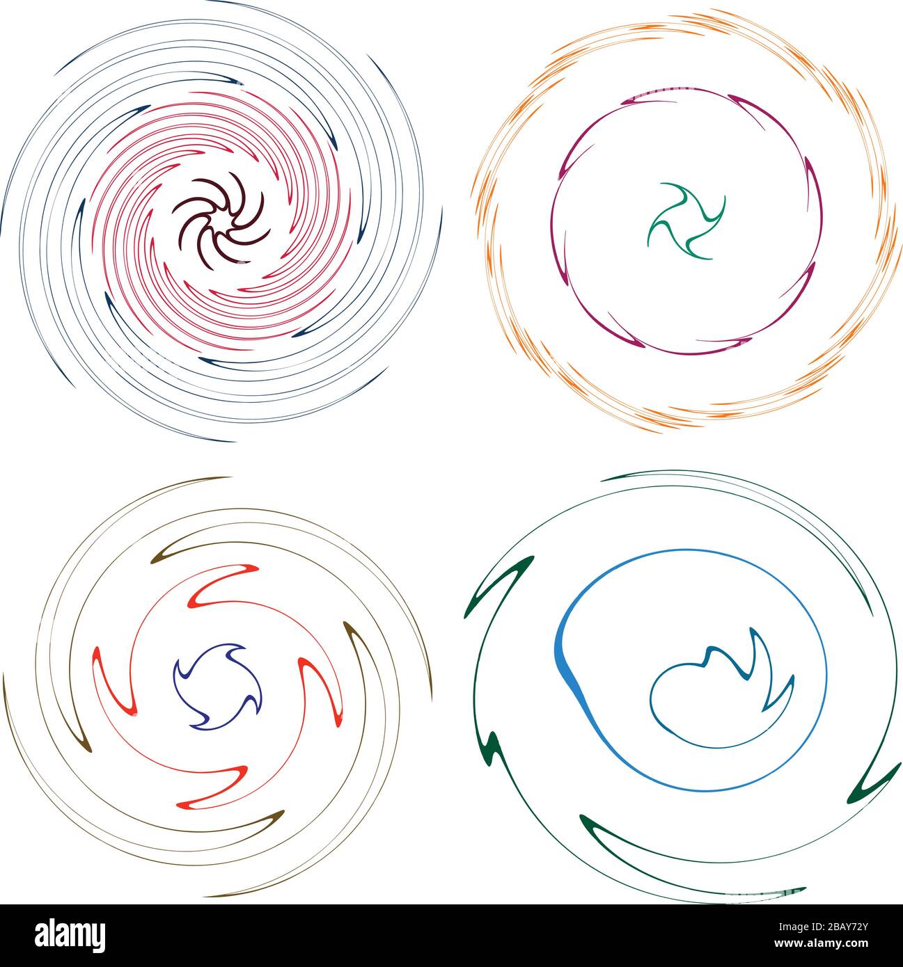 Set of mottled, multi color and colorful spiral, swirl, twirl shapes ...