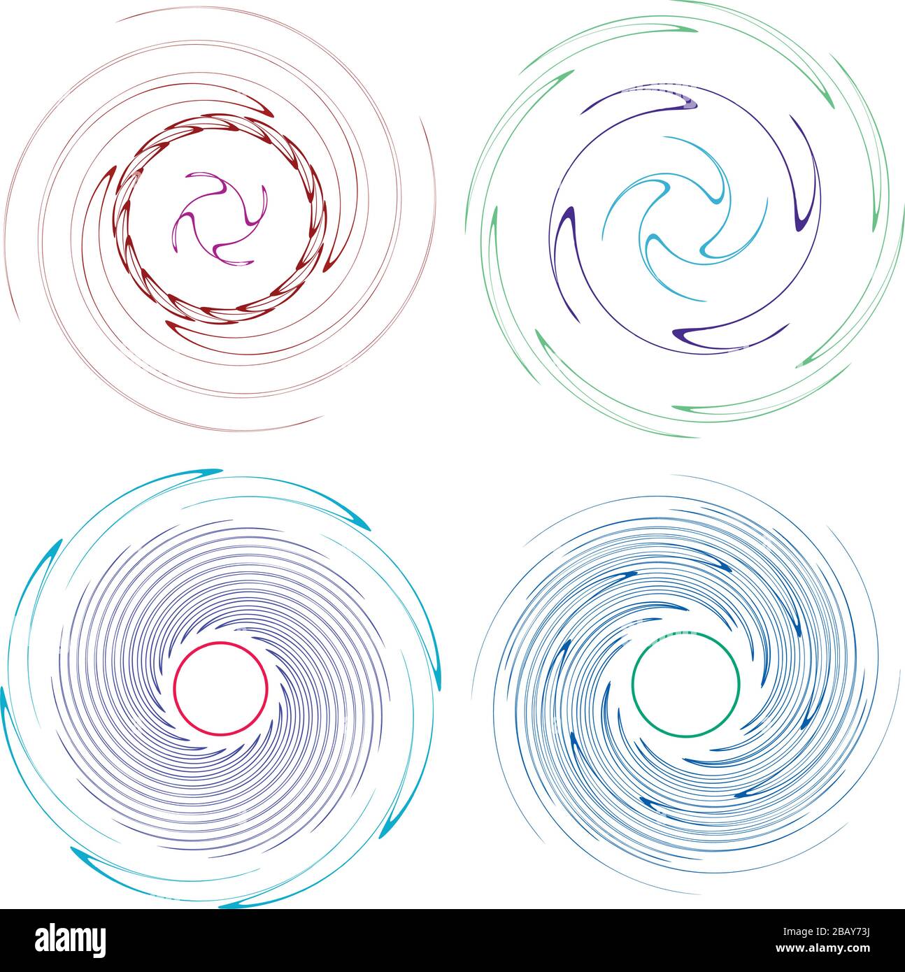 Set of mottled, multi color and colorful spiral, swirl, twirl shapes ...