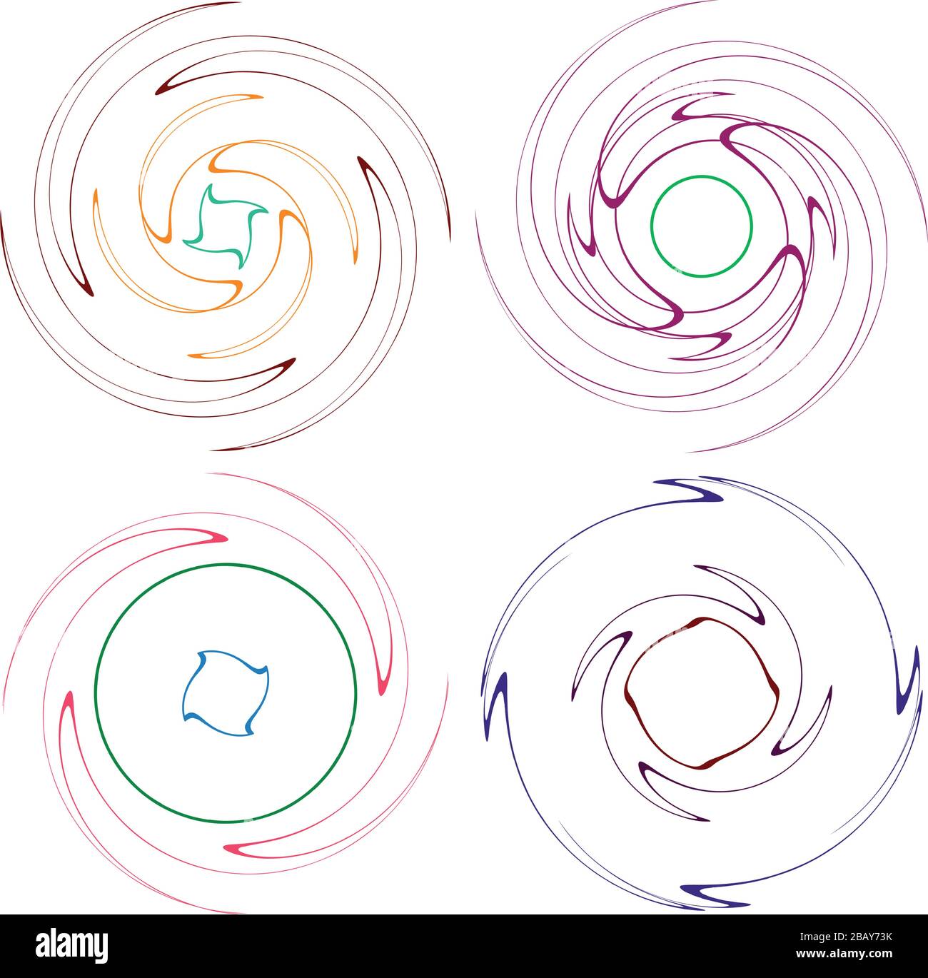 Set of mottled, multi color and colorful spiral, swirl, twirl shapes ...