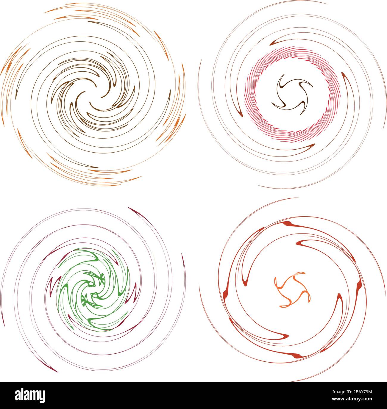 Set of mottled, multi color and colorful spiral, swirl, twirl shapes ...