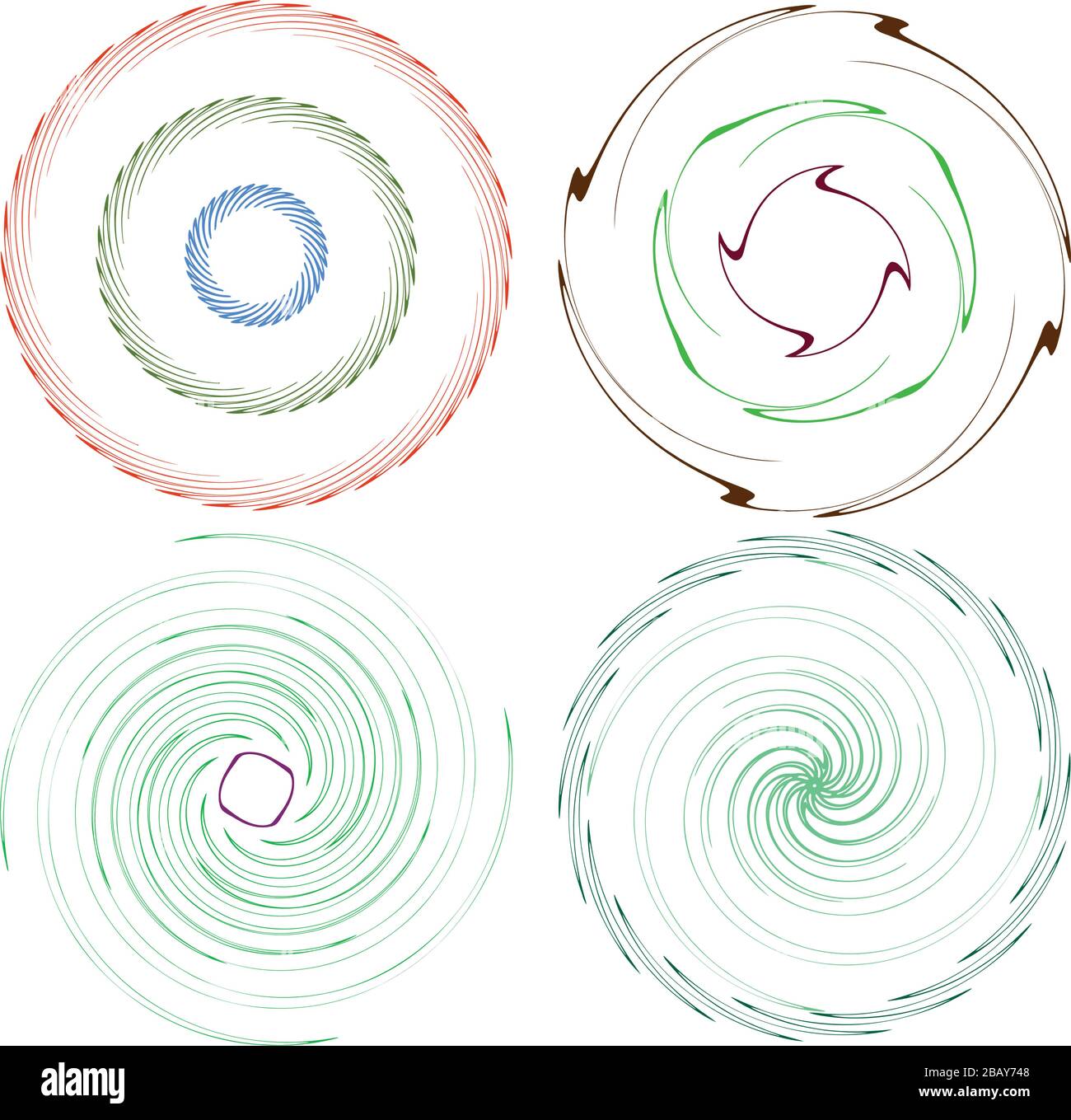 Set of mottled, multi color and colorful spiral, swirl, twirl shapes ...