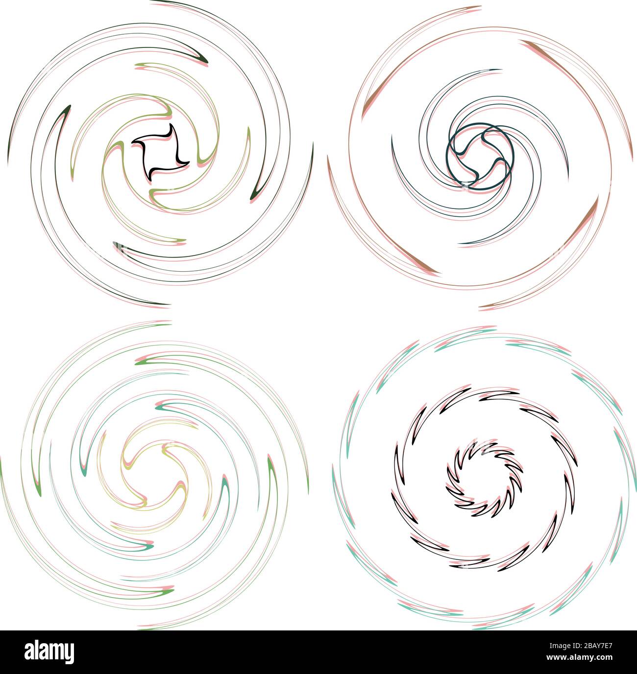 Darkish, dark set of spiral, twirl and swirl shapes. Volute, helix ...