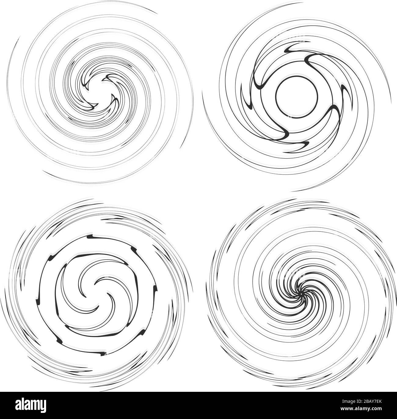 Set of black and white vortex, volute shapes. Twisted helix elements ...