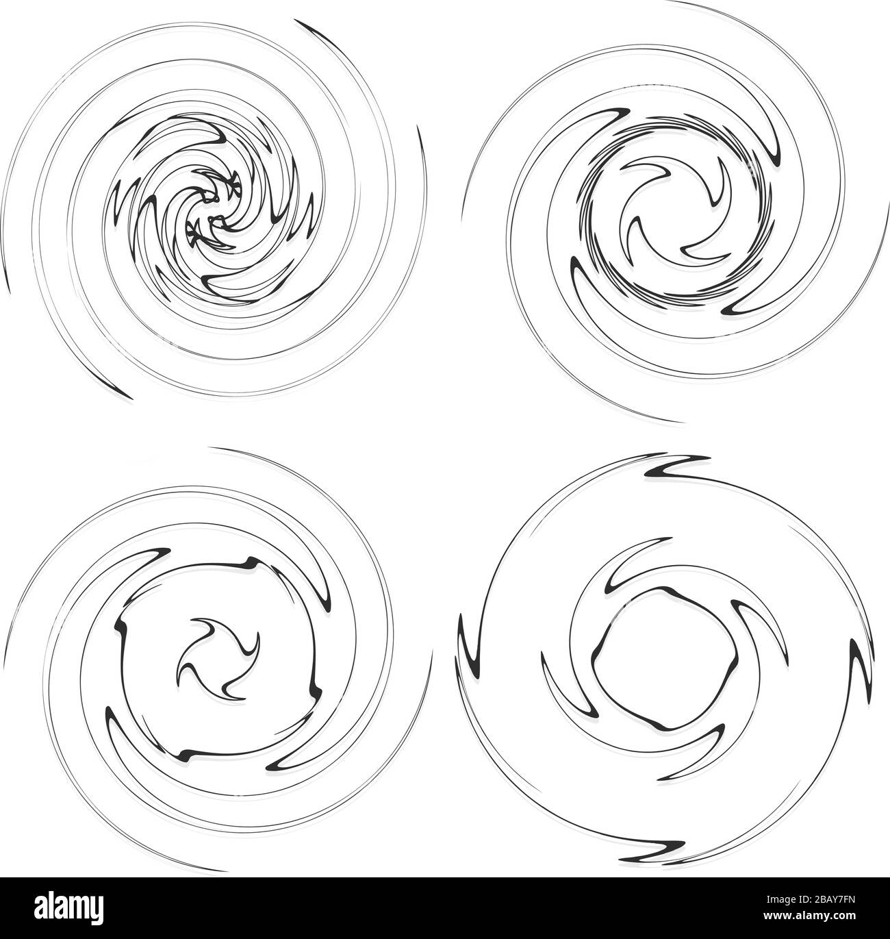 Set of black and white vortex, volute shapes. Twisted helix elements ...