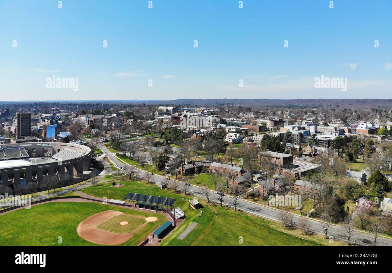 PRINCETON, NJ -26 MAR 2020- Aerial view of the town of Princeton, New ...