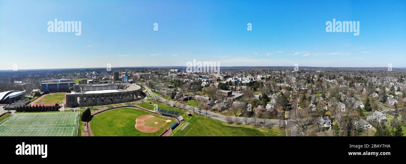 PRINCETON, NJ -26 MAR 2020- Aerial view of the town of Princeton, New ...