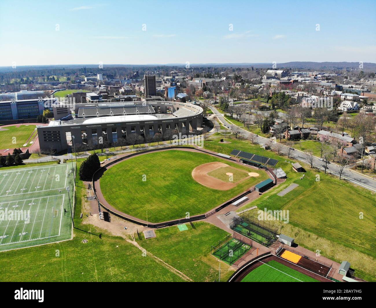 PRINCETON, NJ -26 MAR 2020- Aerial view of the town of Princeton, New ...