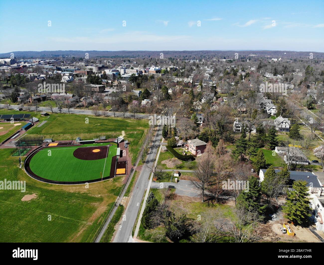 PRINCETON, NJ -26 MAR 2020- Aerial view of the town of Princeton, New ...