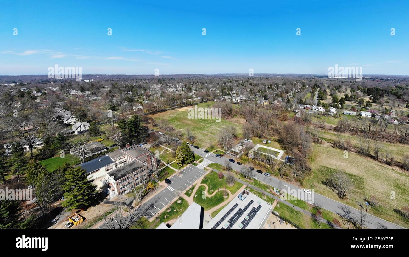 PRINCETON, NJ -26 MAR 2020- Aerial view of the town of Princeton, New ...