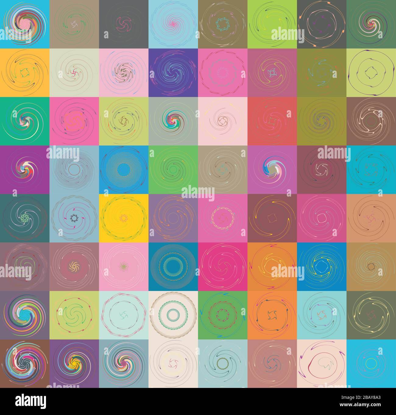 Set of mottled, multi color and colorful spiral, swirl, twirl shapes ...