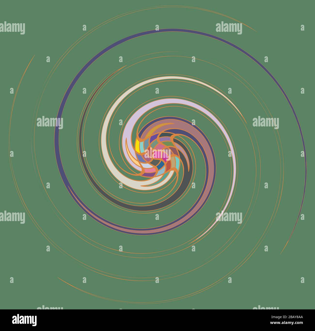 Single mottled, multi-color and colorful spiral, swirl, twirl element ...