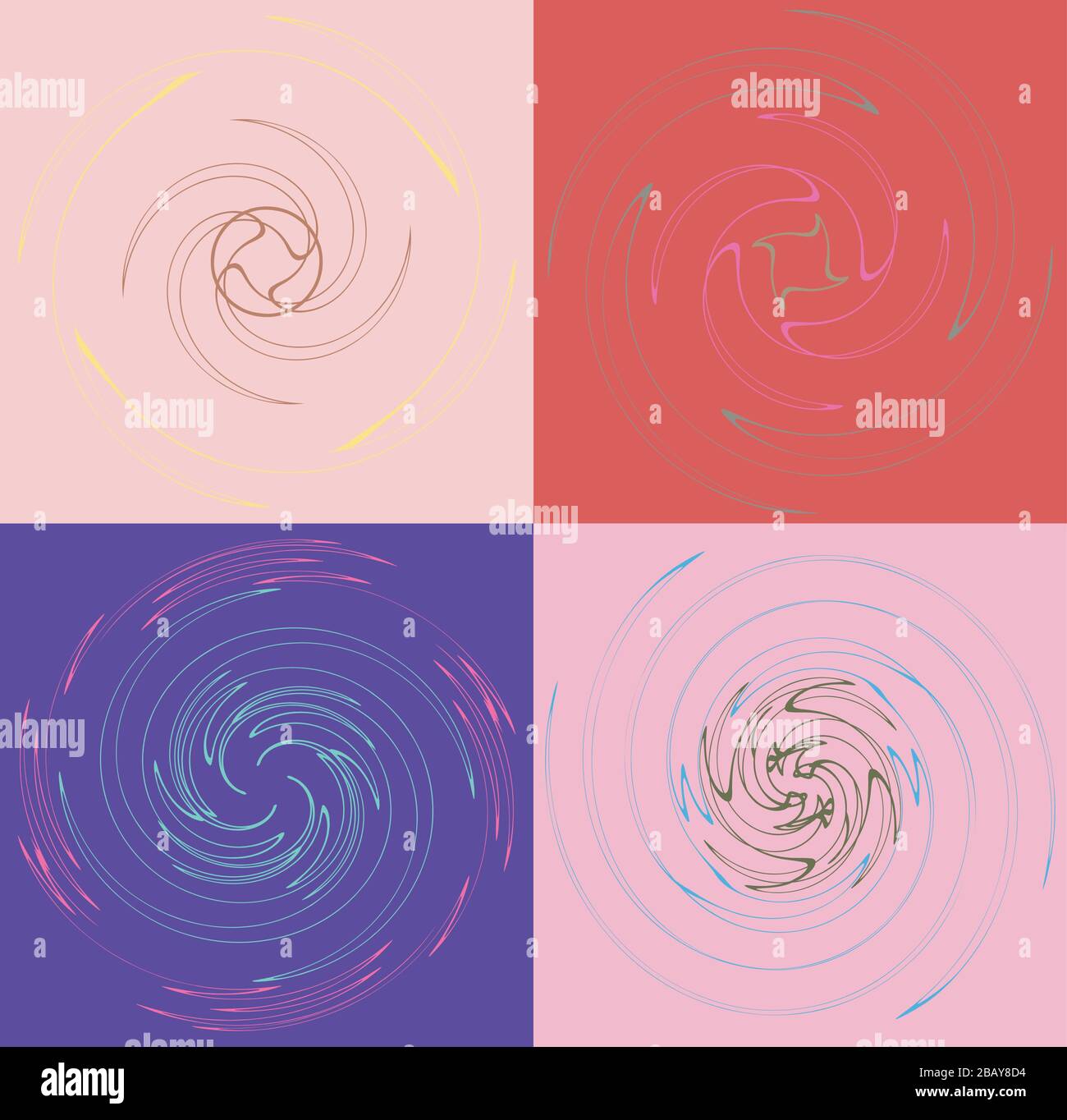 Set of mottled, multi color and colorful spiral, swirl, twirl shapes ...