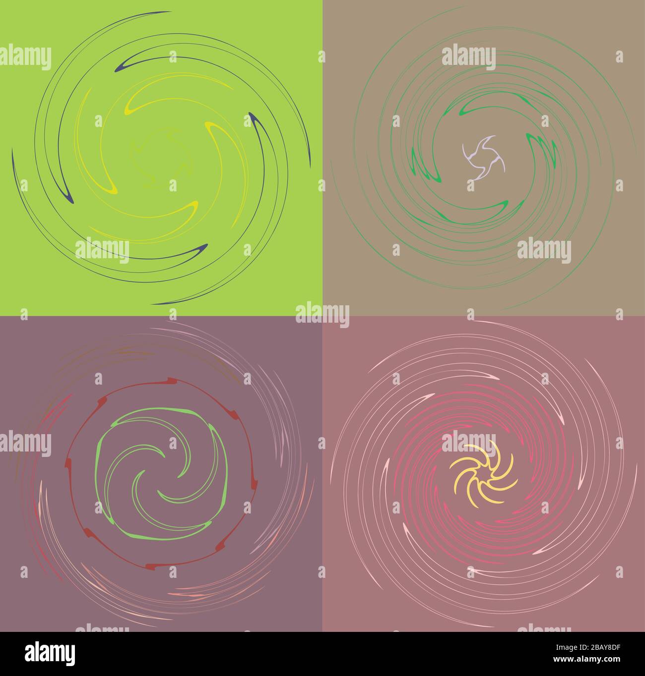 Set of mottled, multi color and colorful spiral, swirl, twirl shapes ...