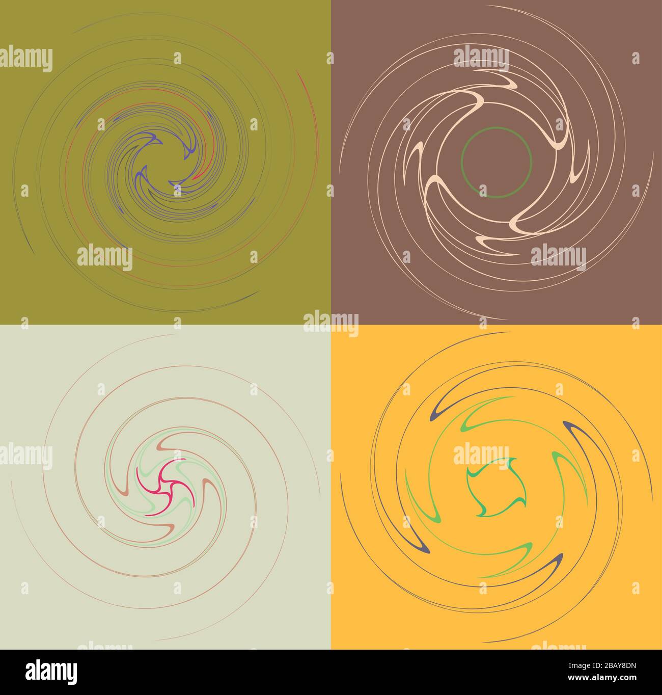 Set of mottled, multi color and colorful spiral, swirl, twirl shapes ...